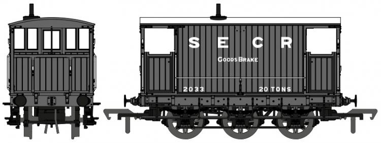 SECR 6-Wheel 20T Brake Van Dia.1558 #2033 (Grey - Black Underframe ...