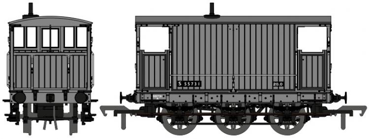 BR (ex-SECR) 6-Wheel 20T Brake Van Dia.1558 #S55371 (Grey) - Pre Order